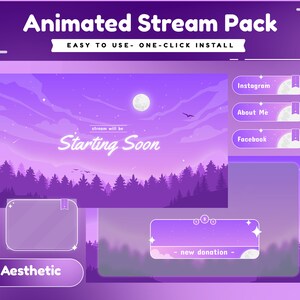 Purple Midnight Animated Stream Package/unique Overlay/cute Twitch ...