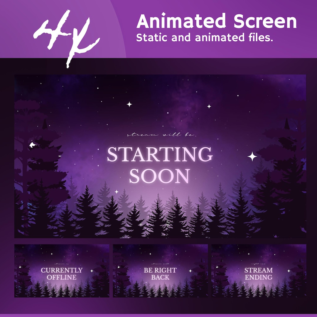 Animated Twilight Aurora Stream Screens: Cozy Purple Night Forest for ...