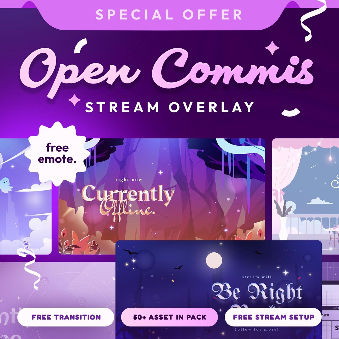 Commission Animated Stream Pack| Vtuber Overlay | Kawaii Stream Overlay | Twitch Overlay Package ...