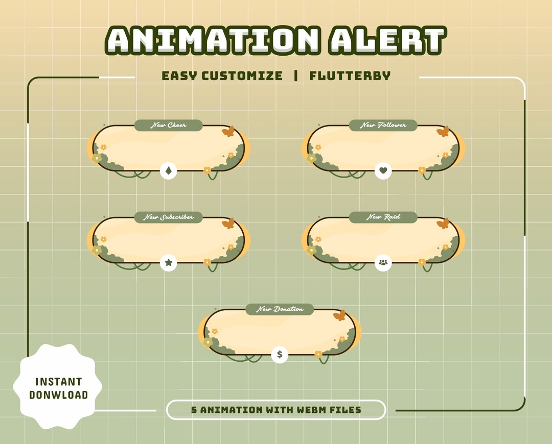 Flutterby Animated Stream Alerts/green White Theme/twitch Set/panels ...