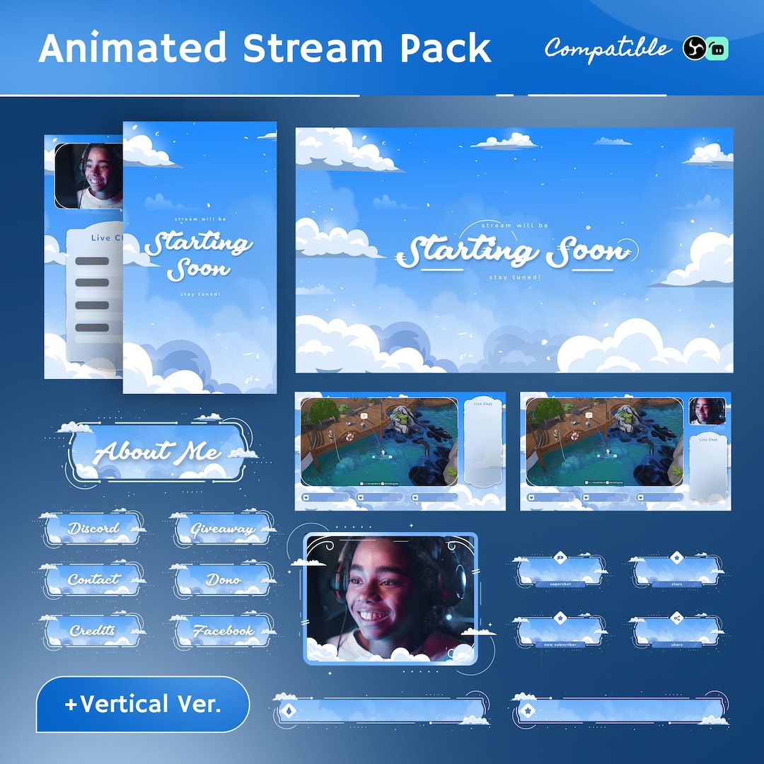 Animated Skybound Bliss Stream Pack: Dreamy Blue Sky for Twitch and Obs ...