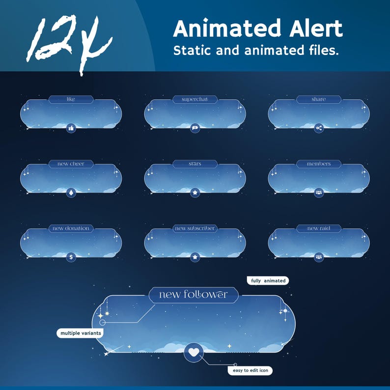 Animated Whimsical Sky Stream Alerts: Cozy Blue Cloudscape for Twitch ...