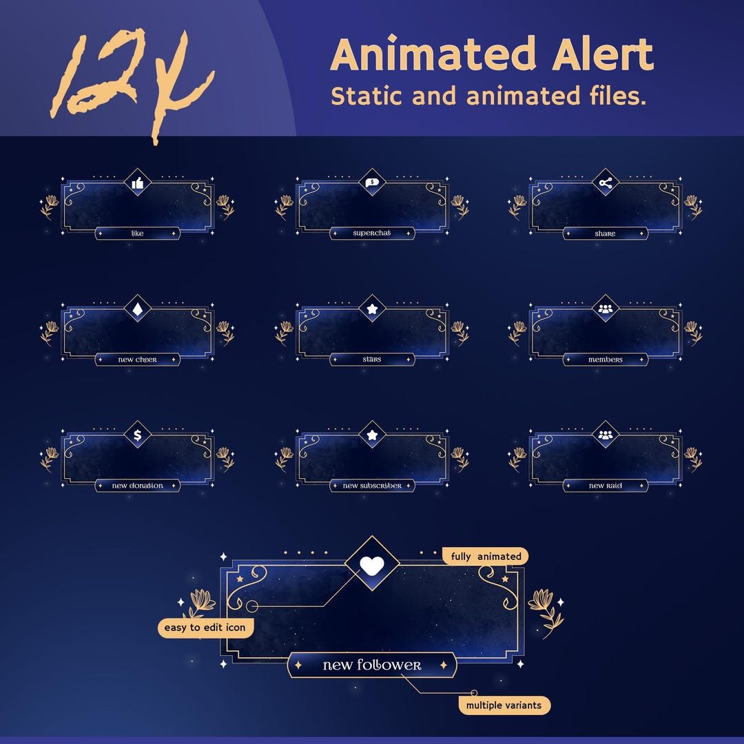 Animated Golden Lustrous Stream Alerts: Deep Blue Night Sky With ...