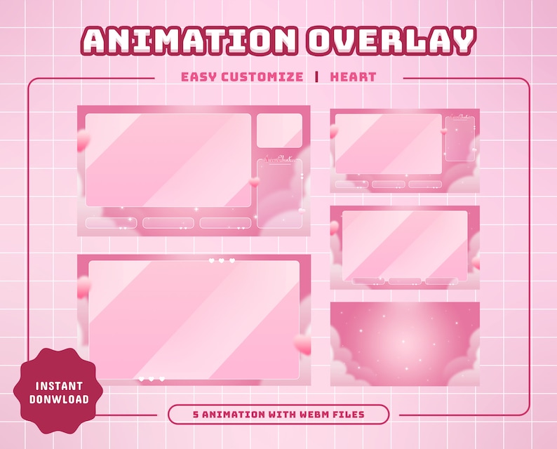 Kawaii Pink Valentine Twitch Stream Overlay Package | Animated Alerts ...