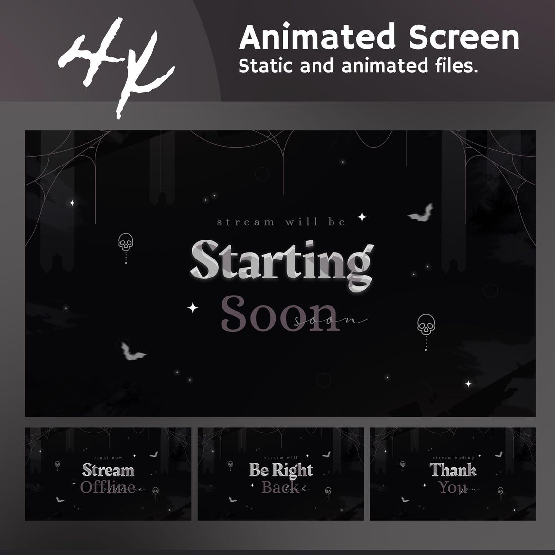 Animated Dark Shade Stream Screens: Gothic Black Theme for Twitch and ...