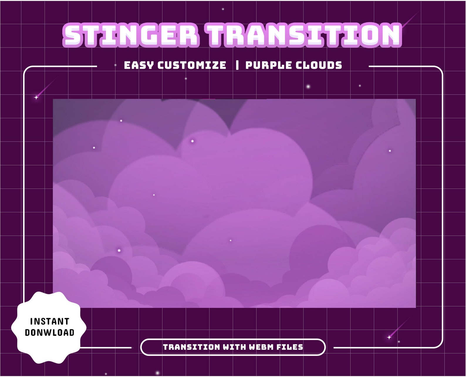 Purple Cloud Animated Stream Package/transition/stream Overlay/panels ...