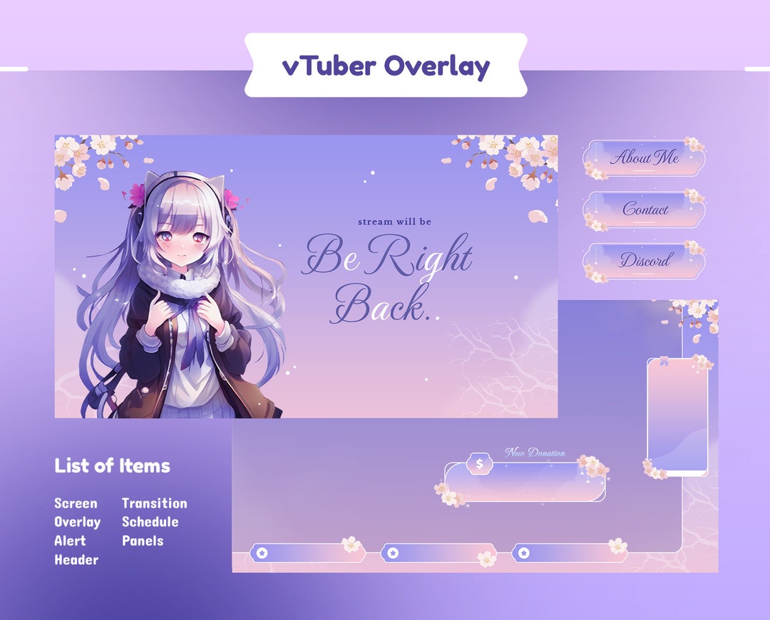 Sakura Grace Vtuber Animated Stream Package/stream Overlay/transition ...