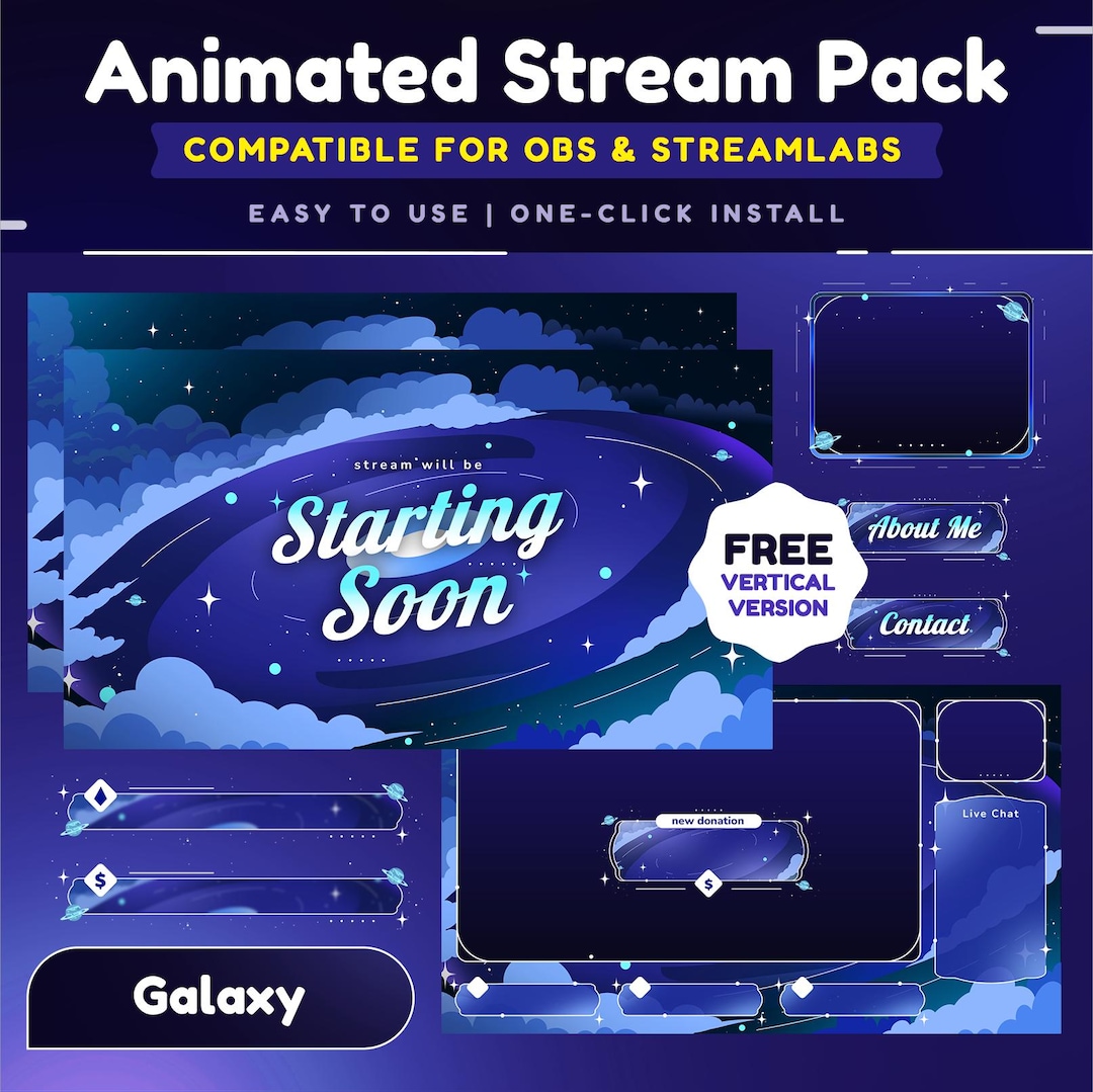 Milky Cloudway Animated Stream Overlay Package/cosmic Stream Overlay ...