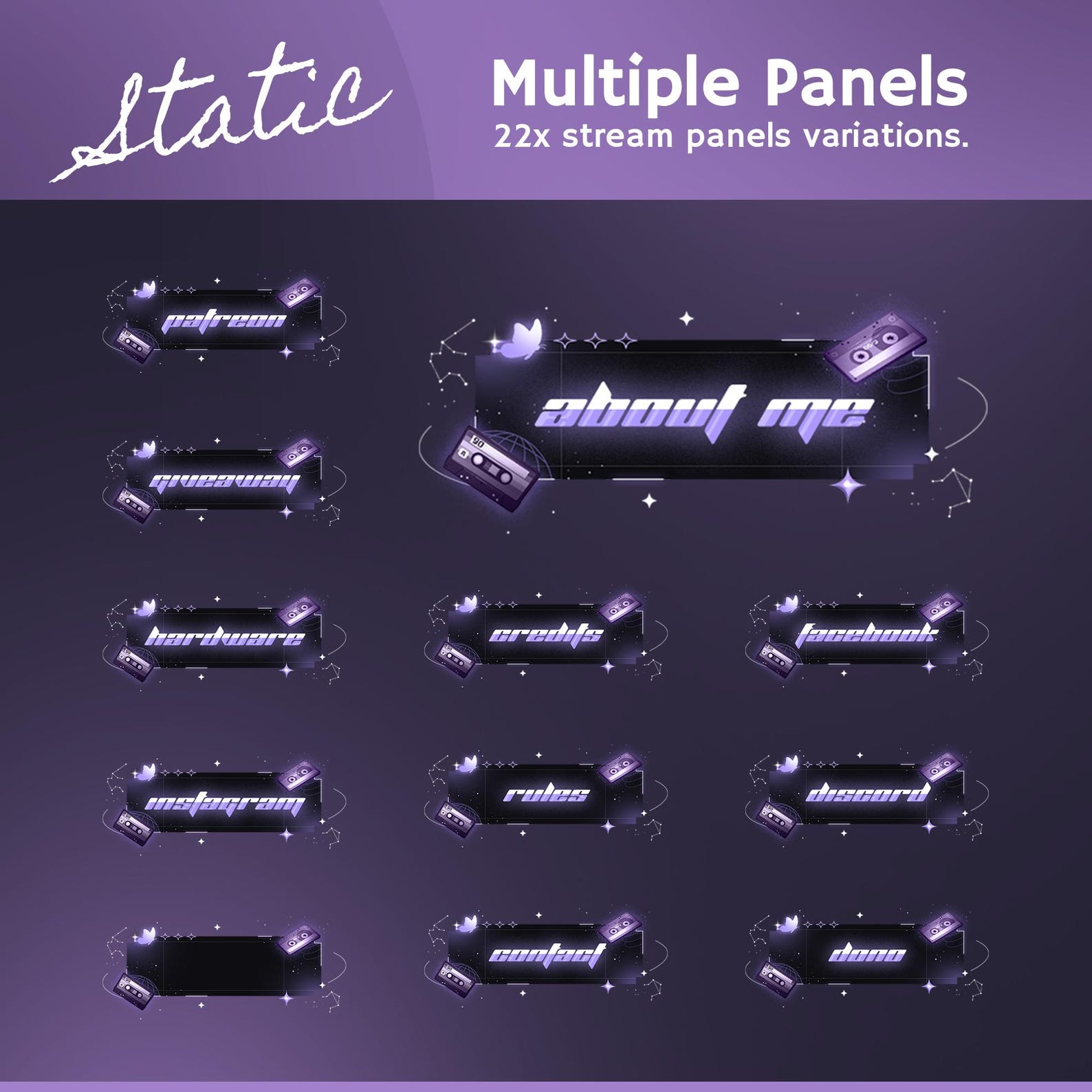 Animated Cosmic Song Stream Package: Aesthetic Purple Retro Cassette ...