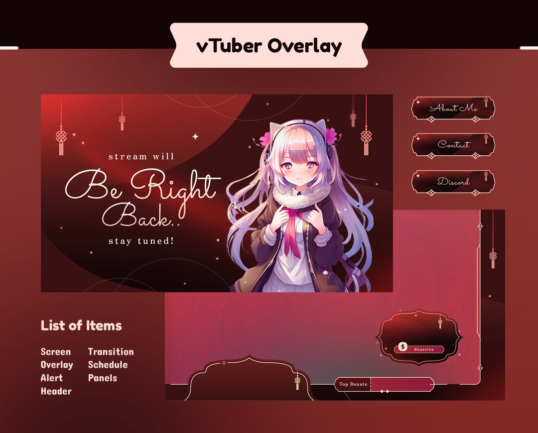 Majestic Red Vtuber Animated Stream Package/stream Overlay/transition ...
