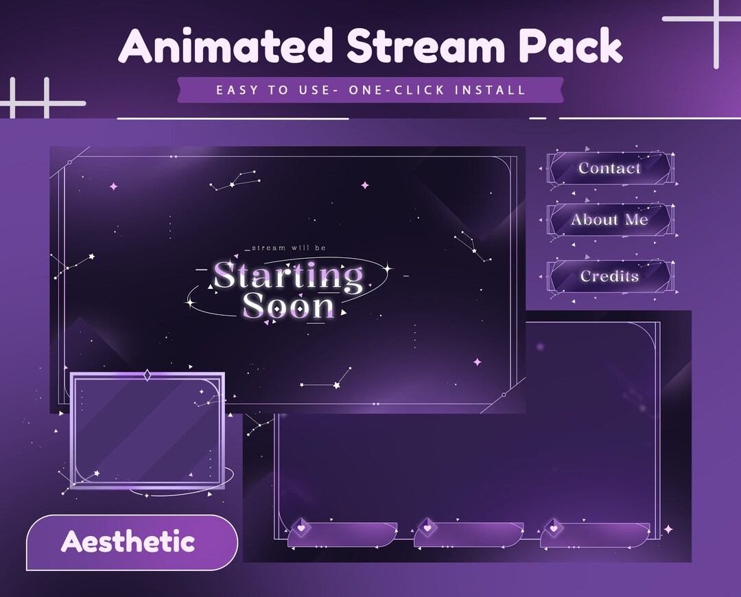 Violet Voyage Animated Stream Package/aesthetic/kawaii Design/twitch ...
