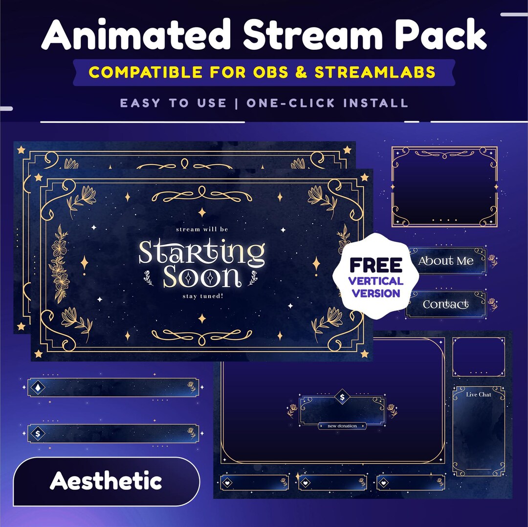 Golden Lustrous Animated Stream Overlay Package/stream Overlay/vertical ...