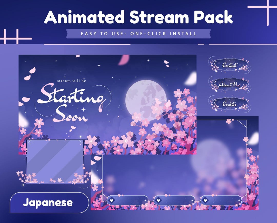 Moonbeam Blossom Animated Stream Pack for Twitch, Kick,youtube/aesthetic Theme/cute/transition ...