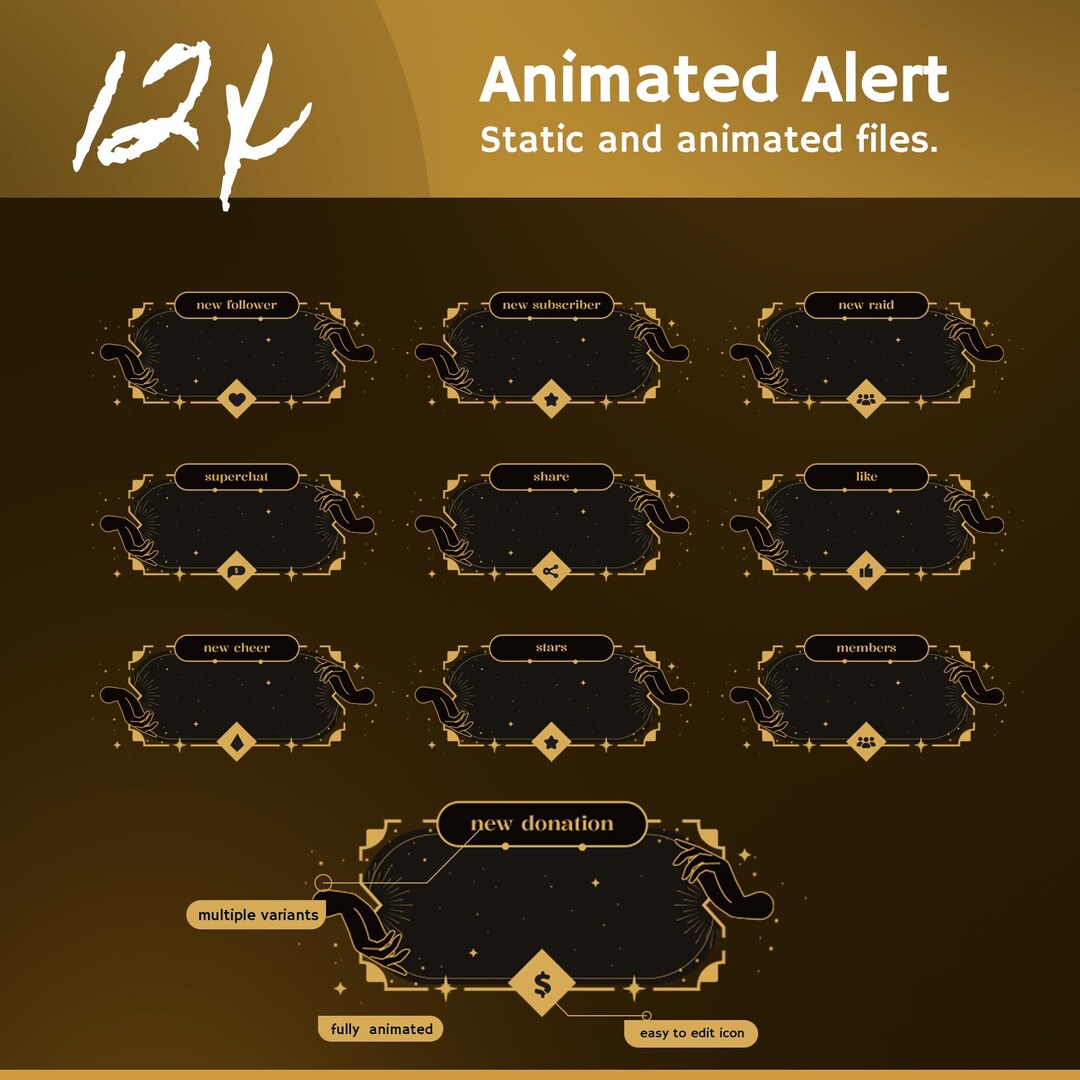 Lunar Serenity Stream Alerts: Celestial Black Gold for Tiktok ...
