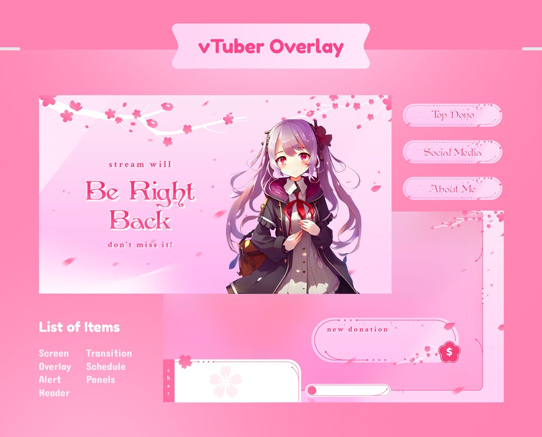 Paquete de transmisión animada Cherry Tree VTuber/Superposición de ...