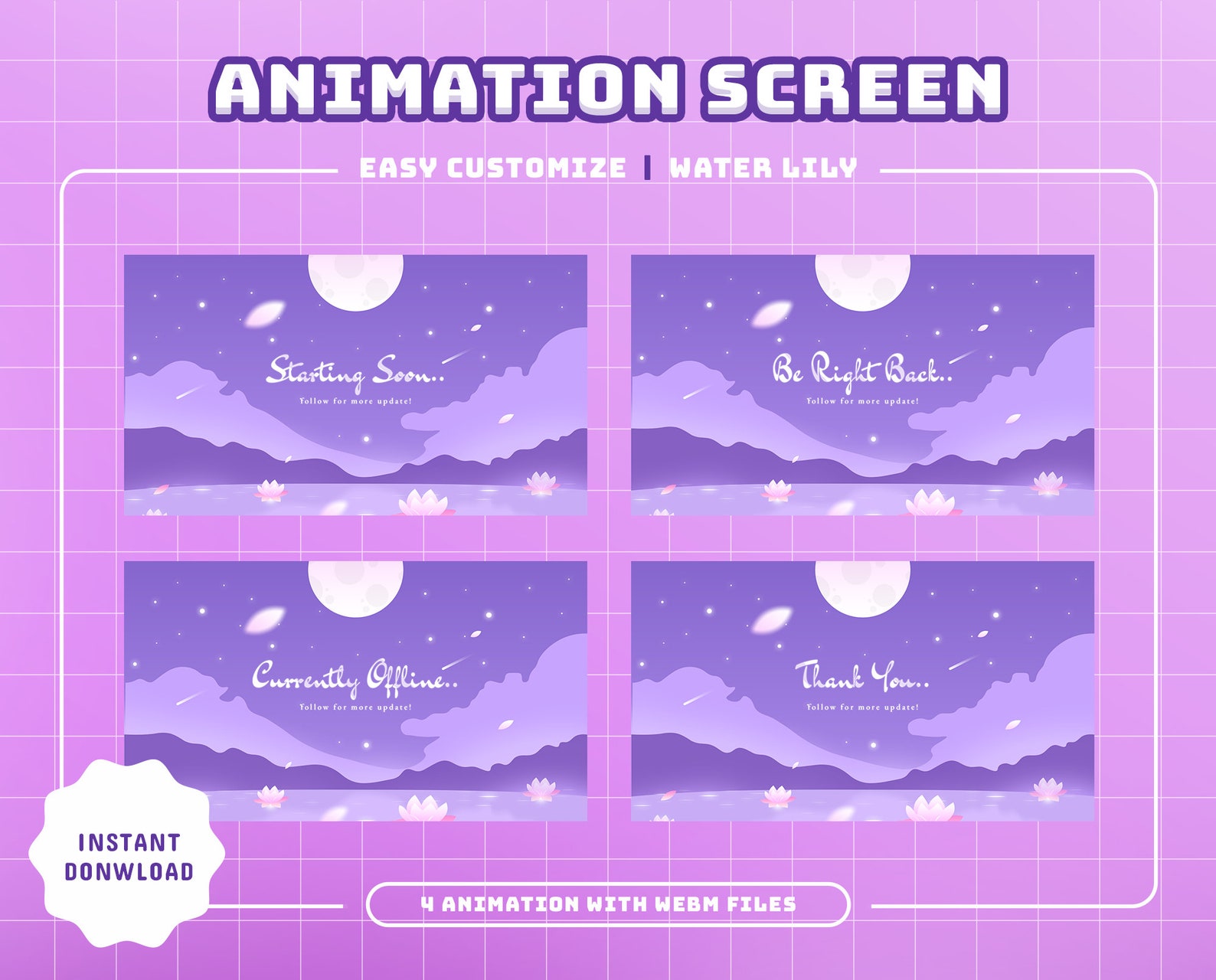 Water Lily Animated Stream Screens: Purple Theme (digital Download) - Etsy