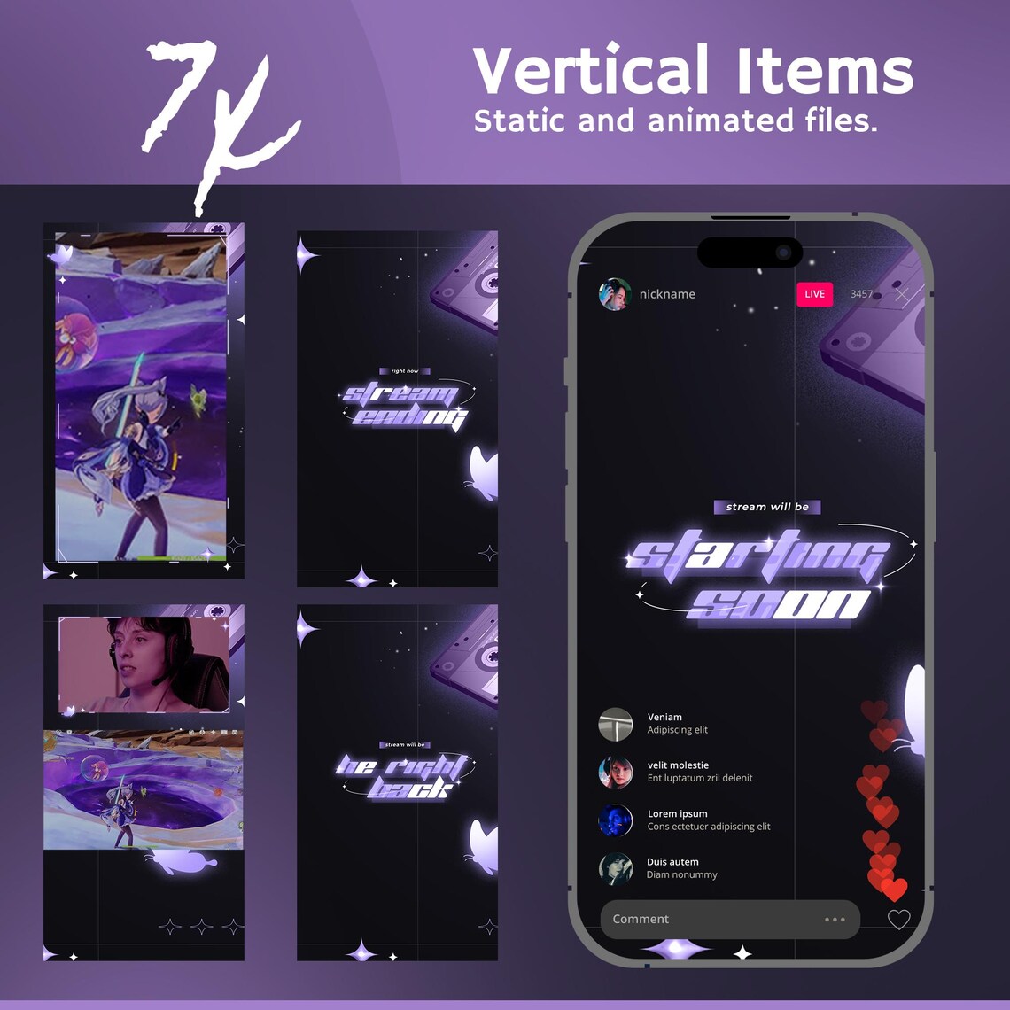 Animated Cosmic Song Stream Package: Aesthetic Purple Retro Cassette ...