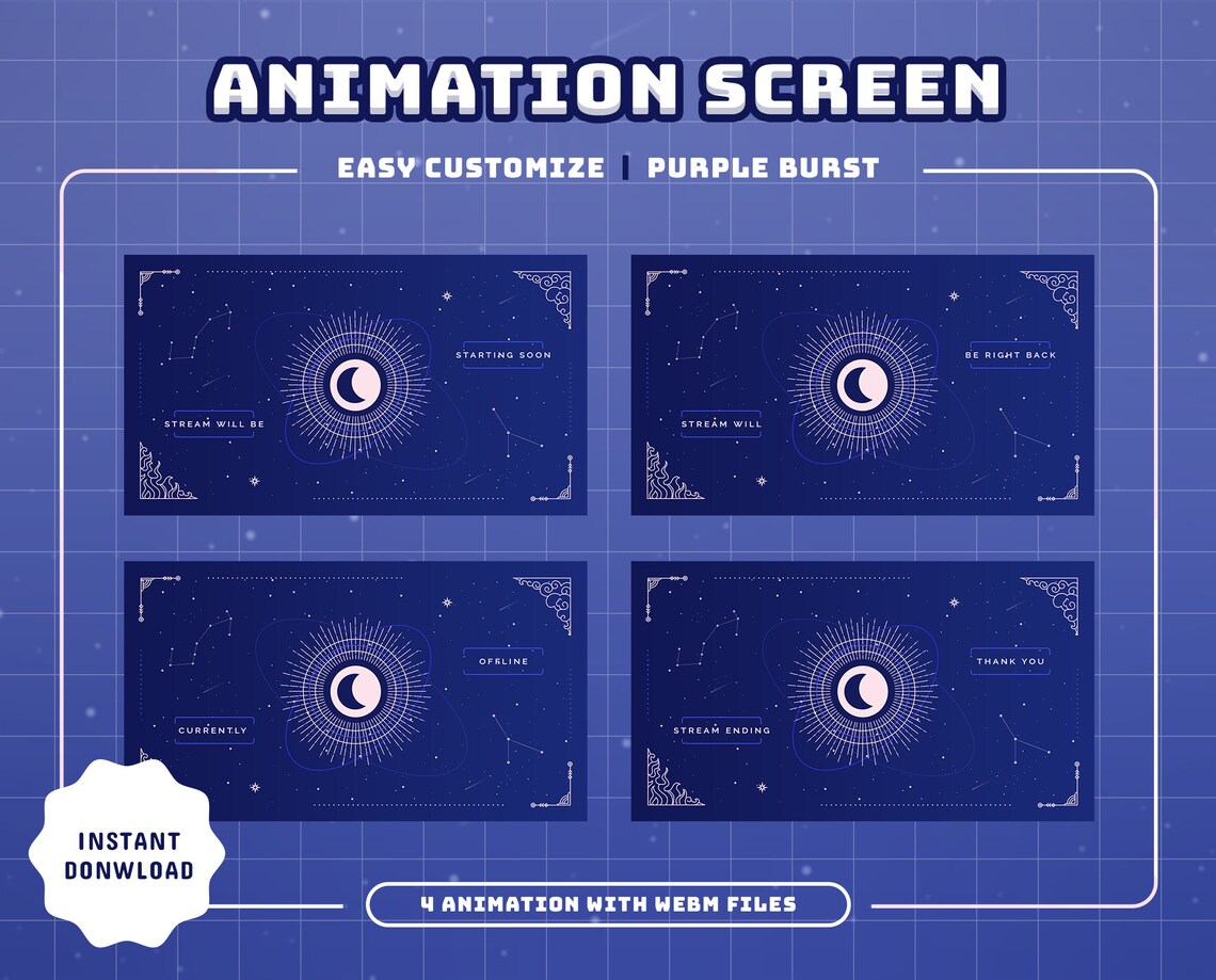 Purple Burst Animated Stream Screen Package (digital Download) - Etsy