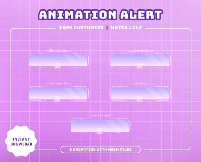 Water Lily Animated Stream Alerts/stream Overlay/transition/panels/blue ...