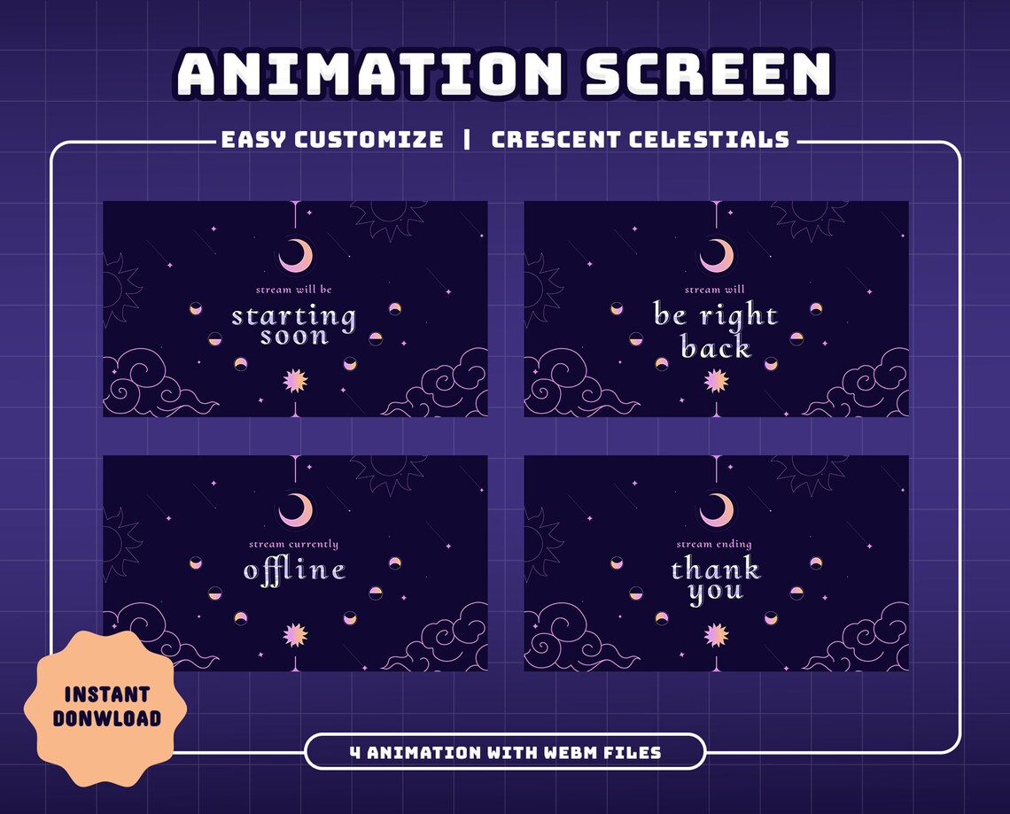 Crescent Celestials Animated Screen Package/stream Overlay/purple ...