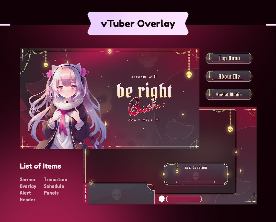 Dark Red Vtuber Overlay Pack | Crimson Animated Stream Assets (twitch ...