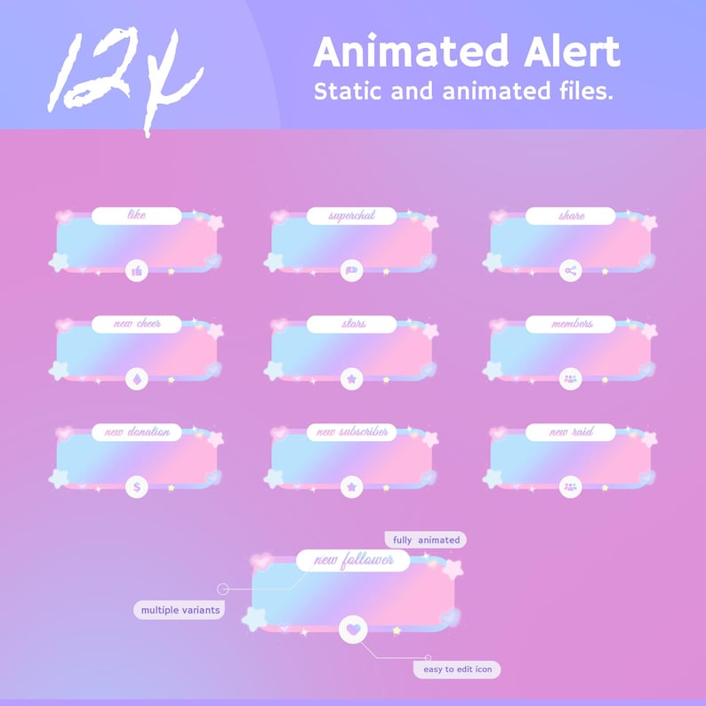 Animated Sugar Starfield Stream Pack: Kawaii Pastel Sky for Twitch and ...