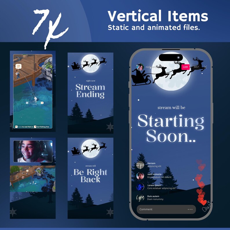 Animated Shining Christmas Stream Pack: Midnight Blue Winter Forest ...