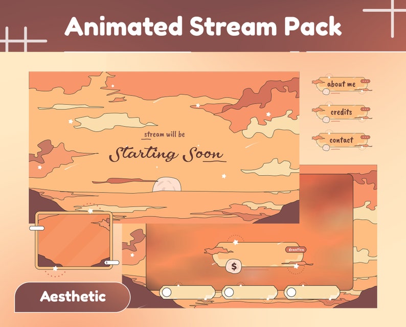 Lofi Sunset Animated Stream Pack | Warm Sky Overlay, Alerts, Panels ...