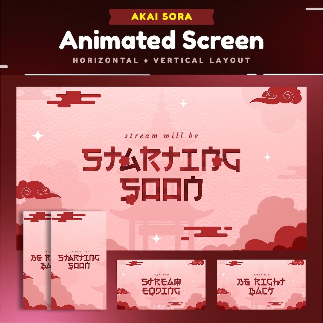 Akai Sora Animated Stream Screen Package for Twitch/japanese Culture ...