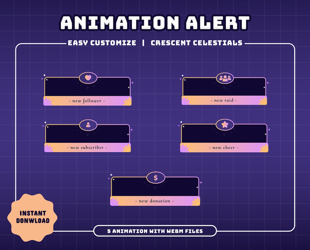 Crescent Celestials Animated Alert Package/stream Overlay/purple/orange ...