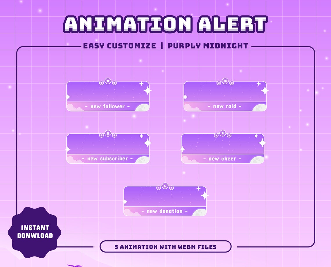Purple Midnight Animated Alert Package/unique Overlay/cute - Etsy