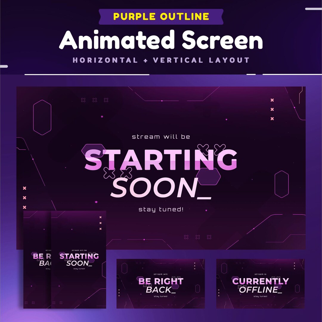 Purple Outline Animated Stream Screen Package for Twitch/vertical ...
