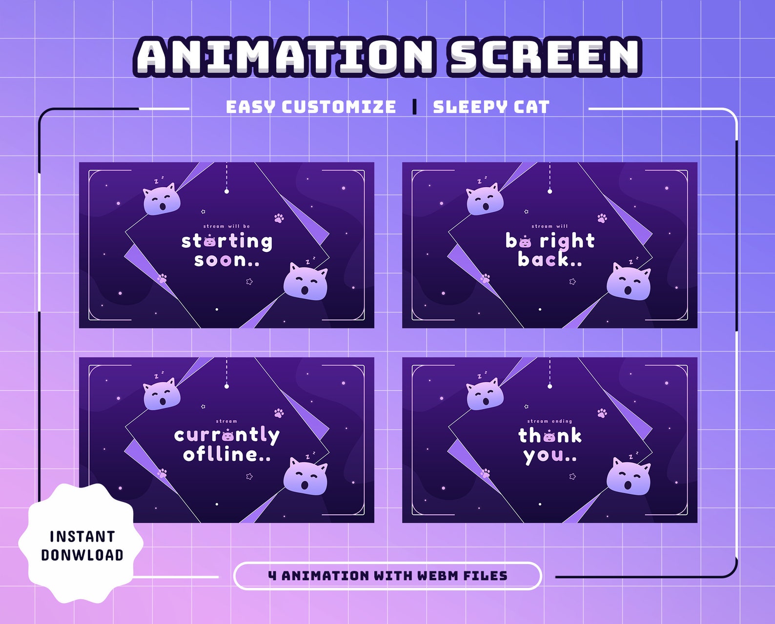 Sleepy Cat Animated Stream Screens/transition/stream - Etsy