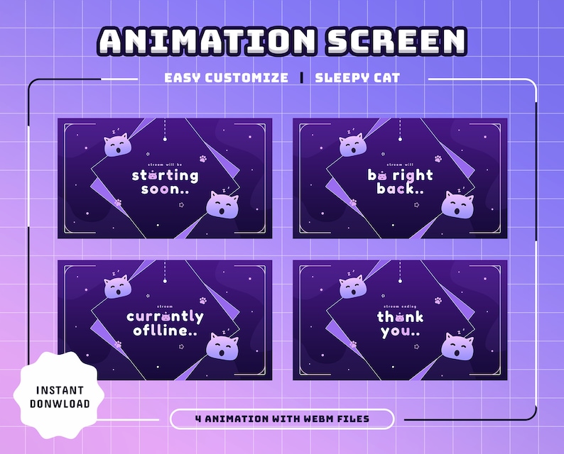 Sleepy Cat Animated Stream Screens/transition/stream - Etsy