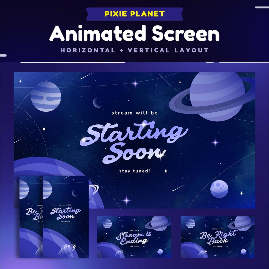 Pixie Planet Animated Stream Screen Package/stream Overlay/vertical Background/stream Brb ...