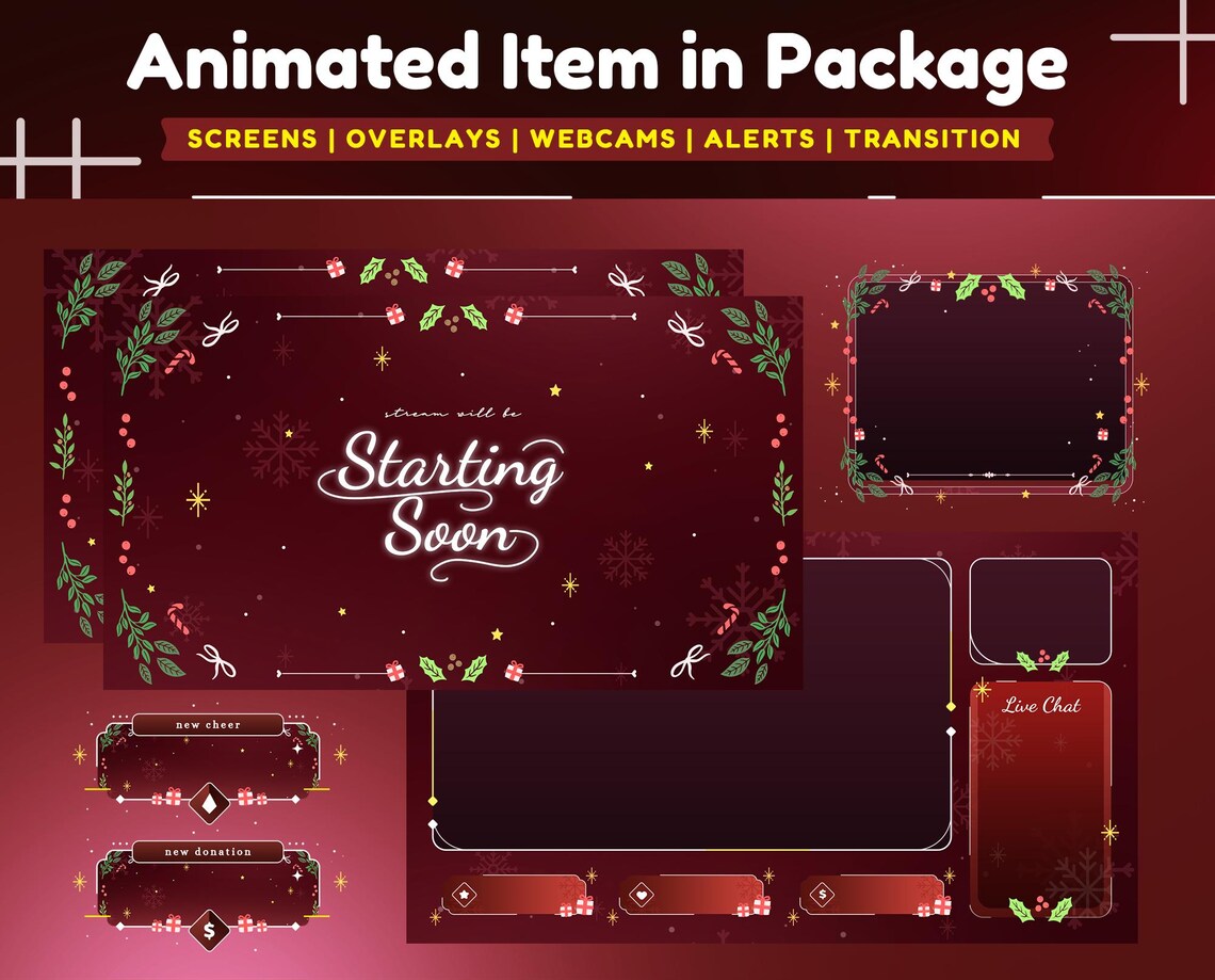 Christmas Festive Animated Stream Overlay Package for Twitch/new Year ...