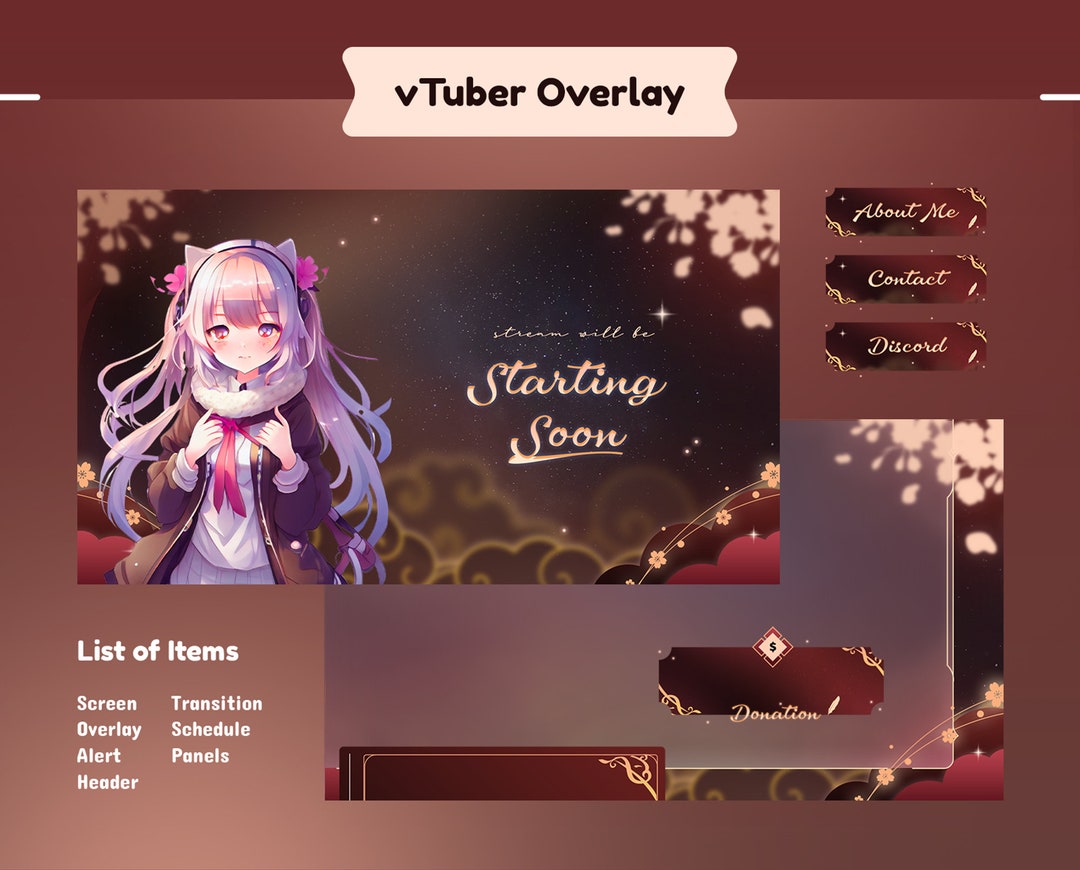 Akasaku Glamour Vtuber Animated Stream Package/stream Overlay ...