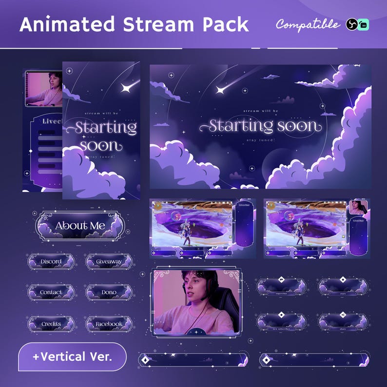 Starfall Nimbus Animated Stream Pack for Twitch, Kick, Youtube/overlay ...