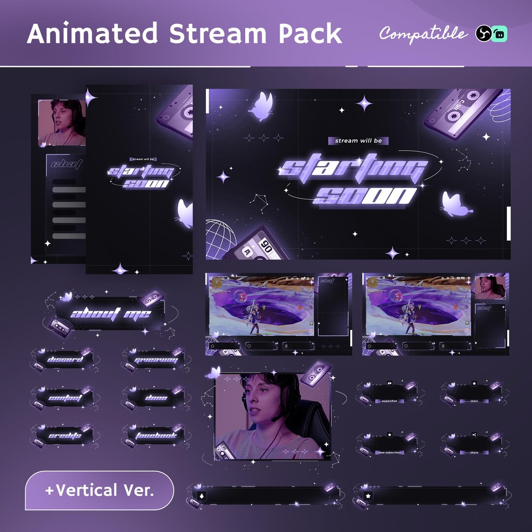 Animated Cosmic Song Stream Package: Aesthetic Purple Retro Cassette ...