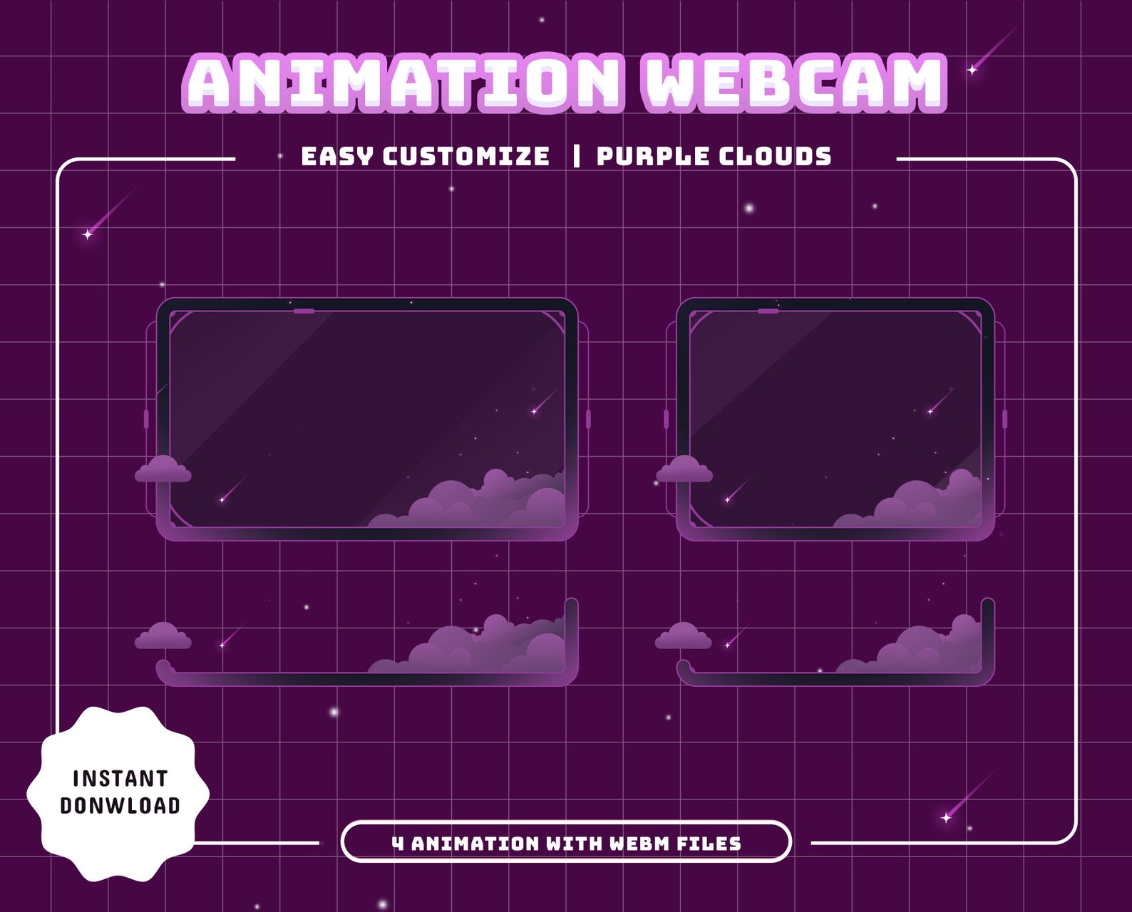 Purple Cloud Animated Stream Package/transition/stream Overlay/panels ...