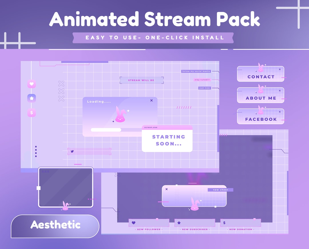 Windows Bunny Animated Stream Package/stream Overlay/transition/panels ...