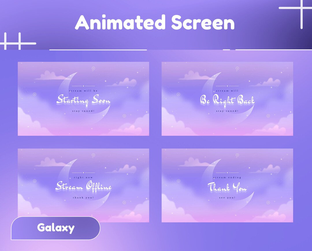 Animated Silver Moon Stream Screens: Cozy Purple Galaxy for Twitch and ...