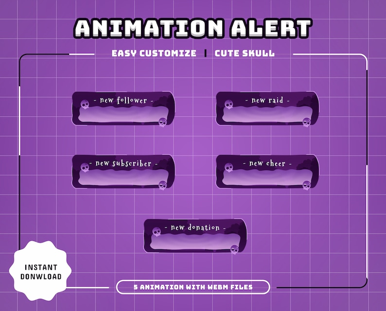 Cute Skull Animated Stream Alerts/notification/stream Overlay/panels ...