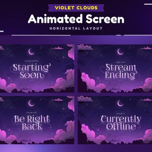 Violet Clouds Animated Stream Screen Package (digital Download) - Etsy