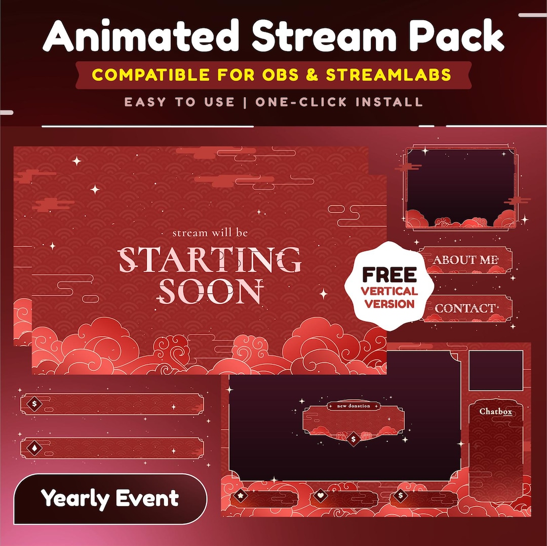 Scarlet Horizon Animated Stream Overlay Package for Twitch/clouds Ripple Twitch Overlay/vertical ...