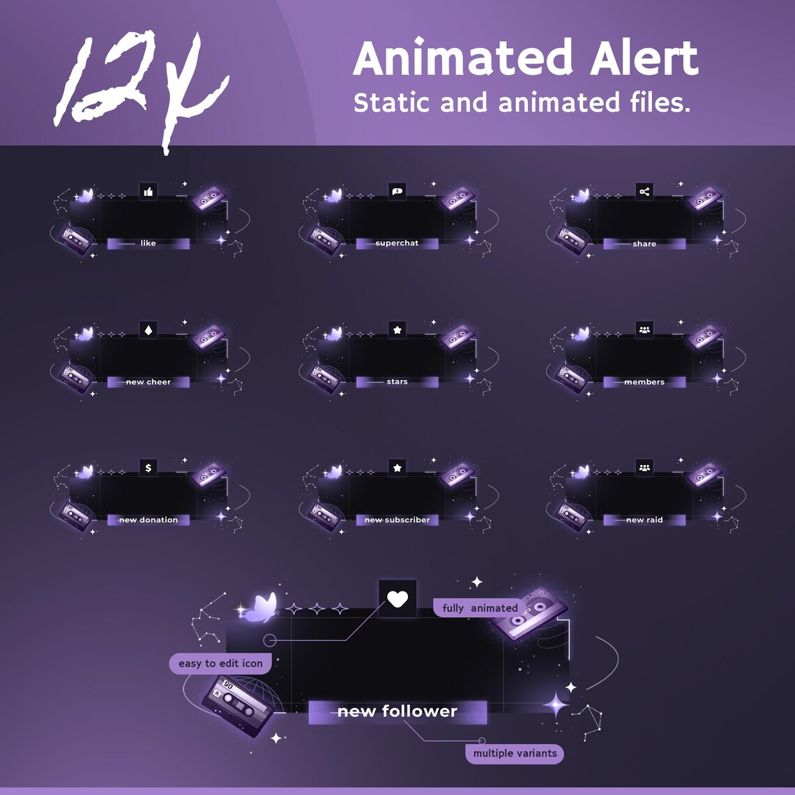 Animated Cosmic Song Stream Package: Aesthetic Purple Retro Cassette ...