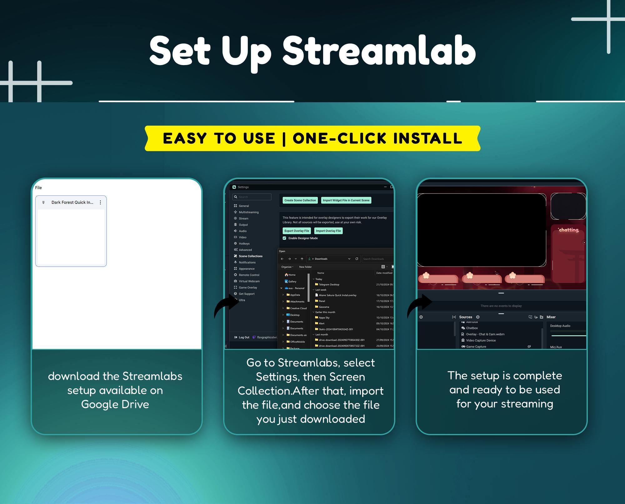 Aqua Flower Animated Stream Overlay Package for Twitch (digital ...