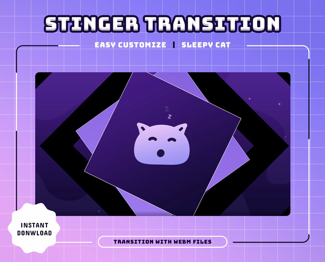 Sleepy Cat Animated Stream Transition/transition/stream Overlay/panels ...