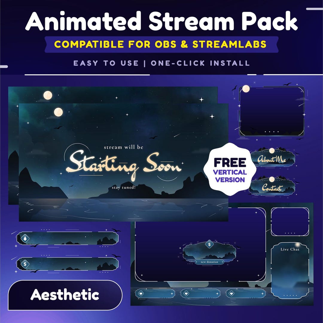 Mystic Seascape Animated Stream Overlay Package/stream Overlay/vertical ...
