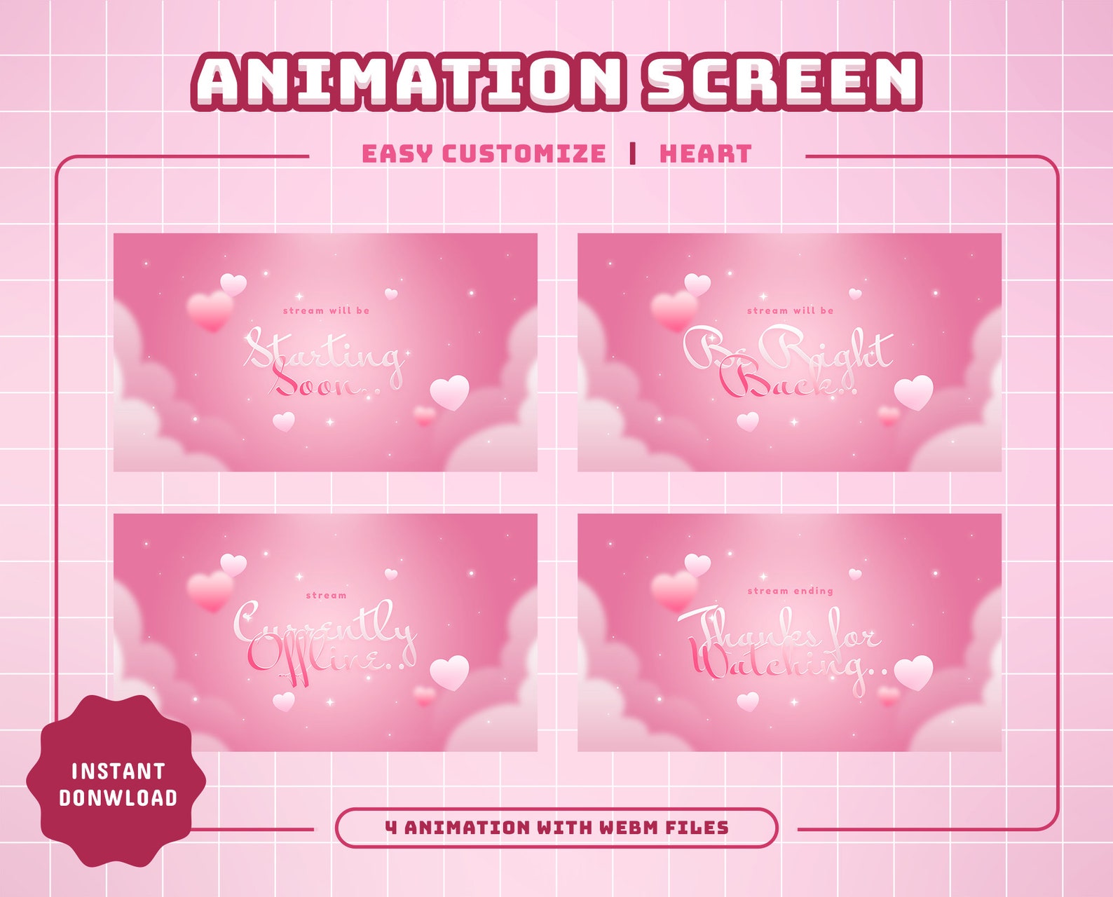 Heart Animated Stream Package/transition/panels/girly/cute/simple/chill ...
